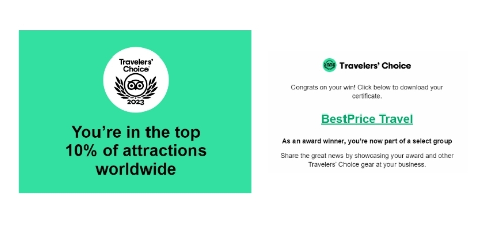 BestPrice Travel Continuously Wins 2023 TripAdvisor Traveler's Choice Award